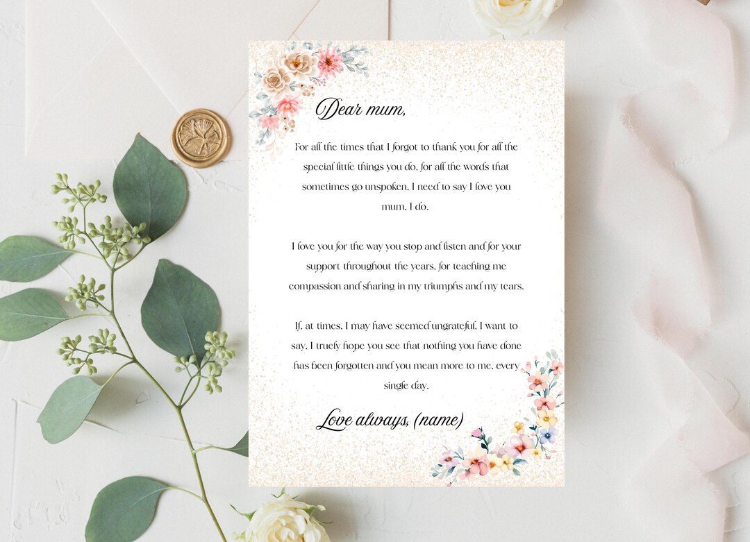 Editable Mothers Day Letter, Personalise for Your Mum, Letter for ...