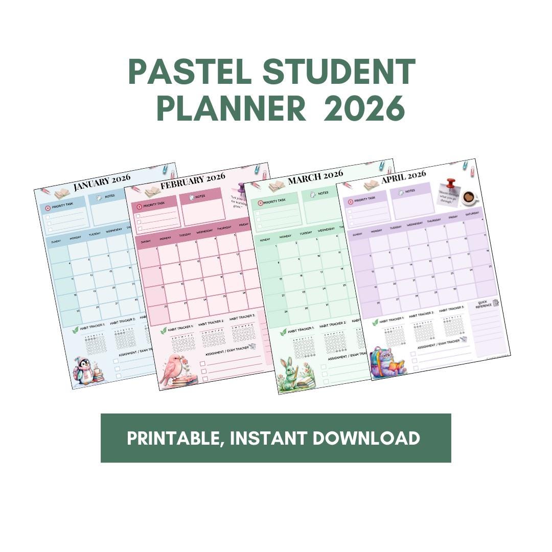 Pastel Student Planner Printable | School & College Organizer Bundle 12 ...