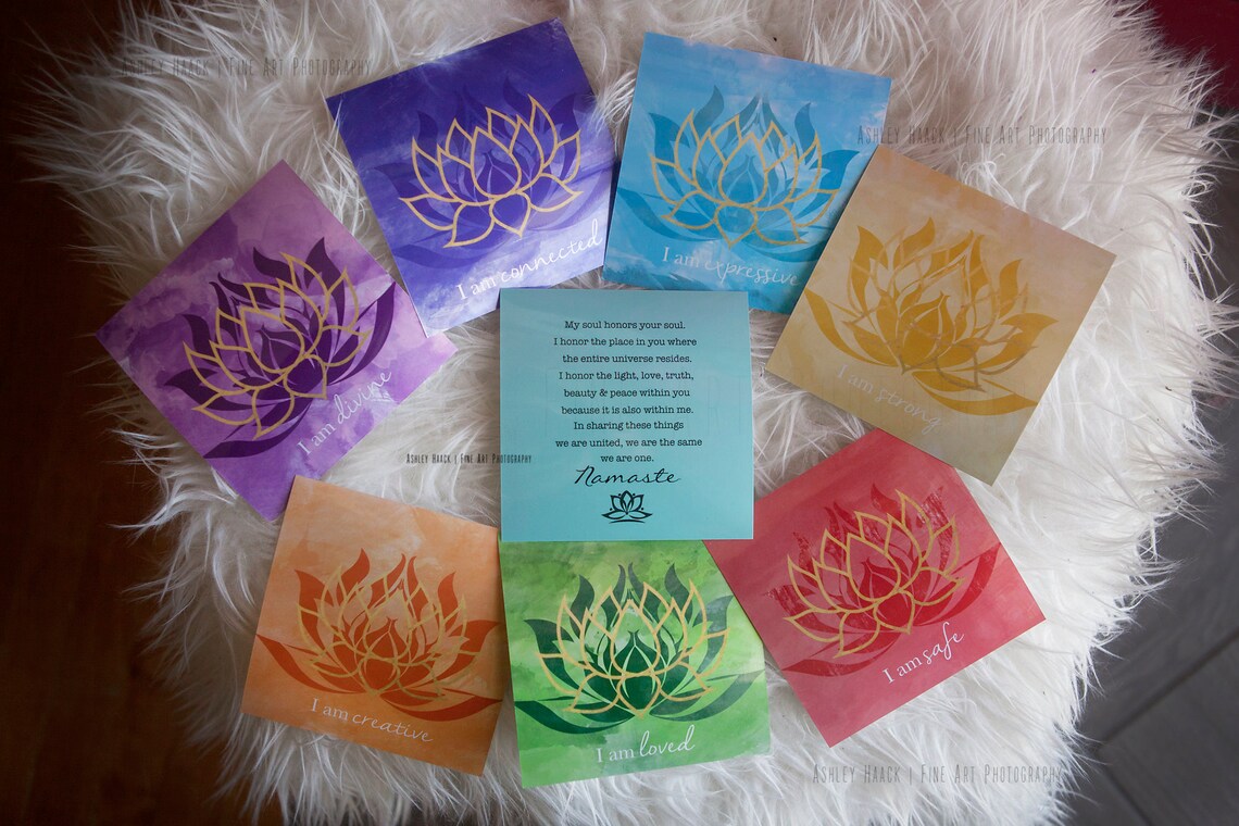 Affirmation Cards I Am Set of 7 Chakra Prints With Lotus - Etsy