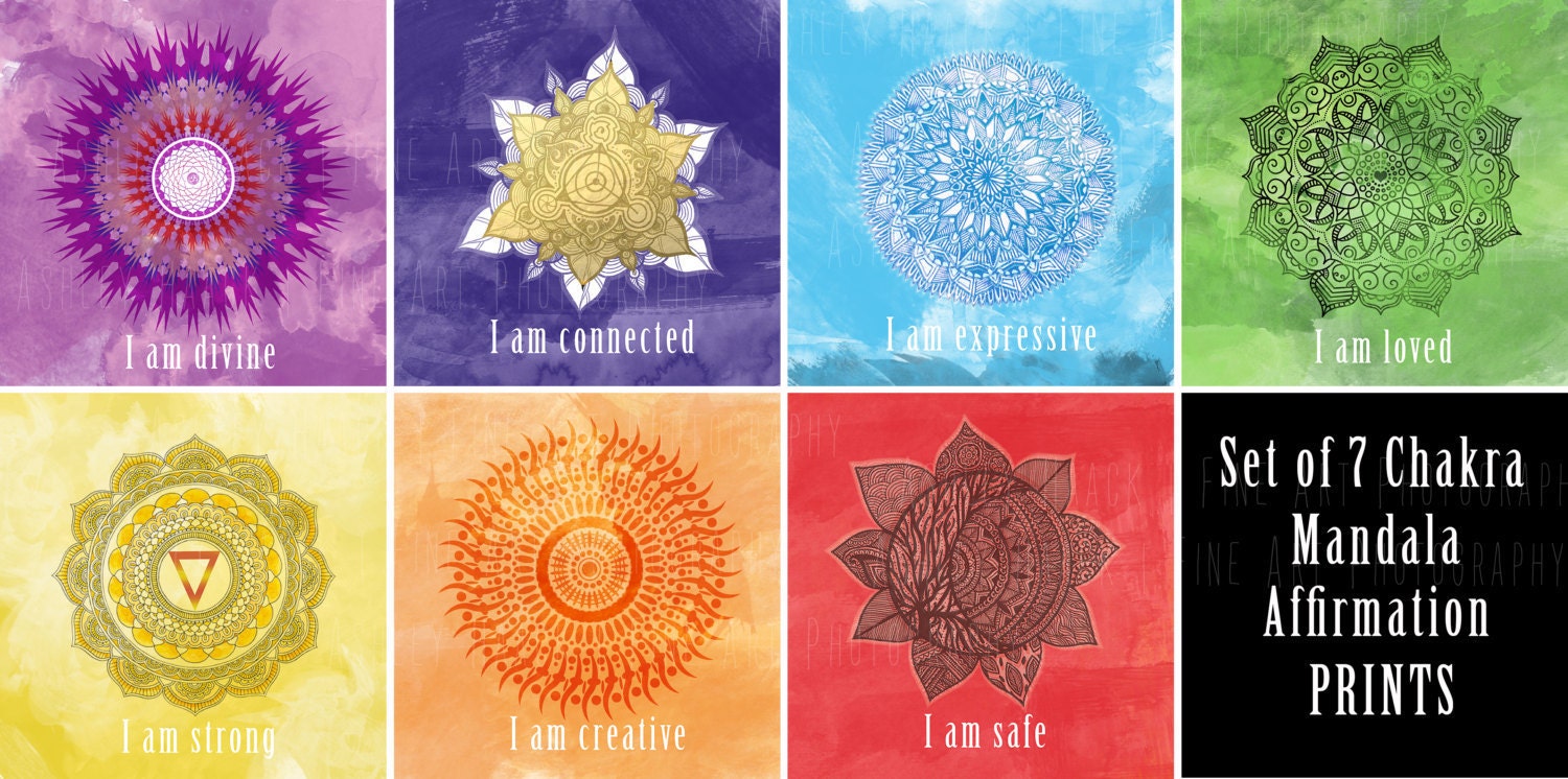 Chakra Affirmation Cards I Am Set of 7 Chakra Prints Mandala Design ...