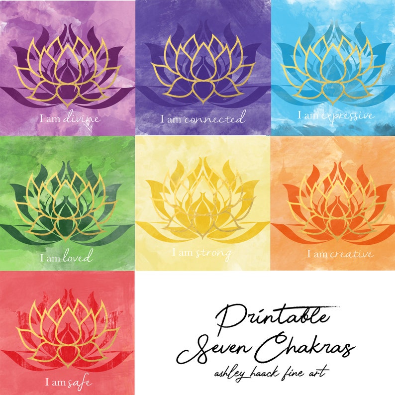 Printable Chakra Art I Am Set of 7 Chakra Lotus Design Chakra Art ...