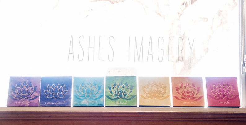 Affirmation Cards I Am Set of 7 Chakra Prints With Lotus - Etsy