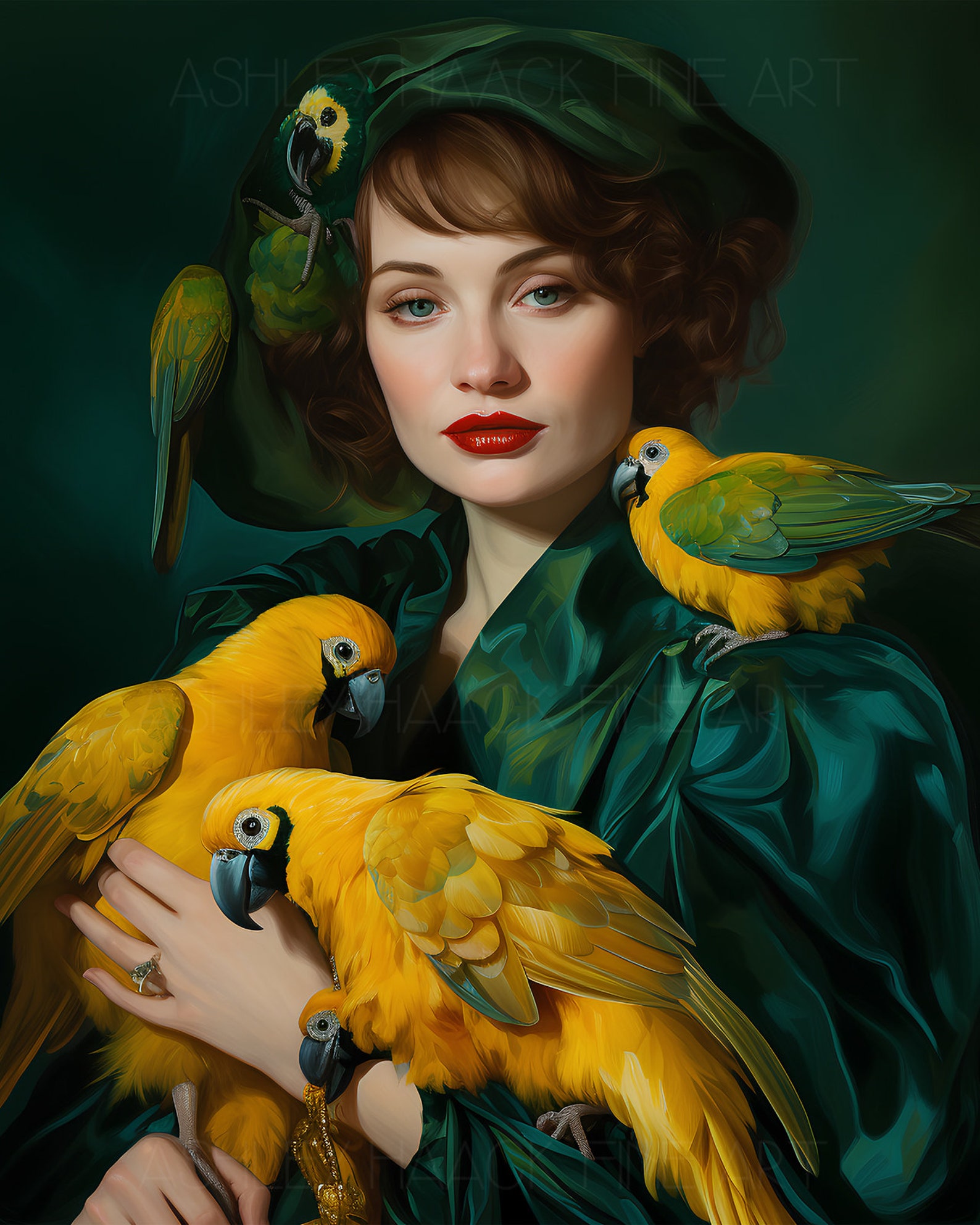 Emery Digital Painting Retro Portrait Woman Parrot Bay - Etsy