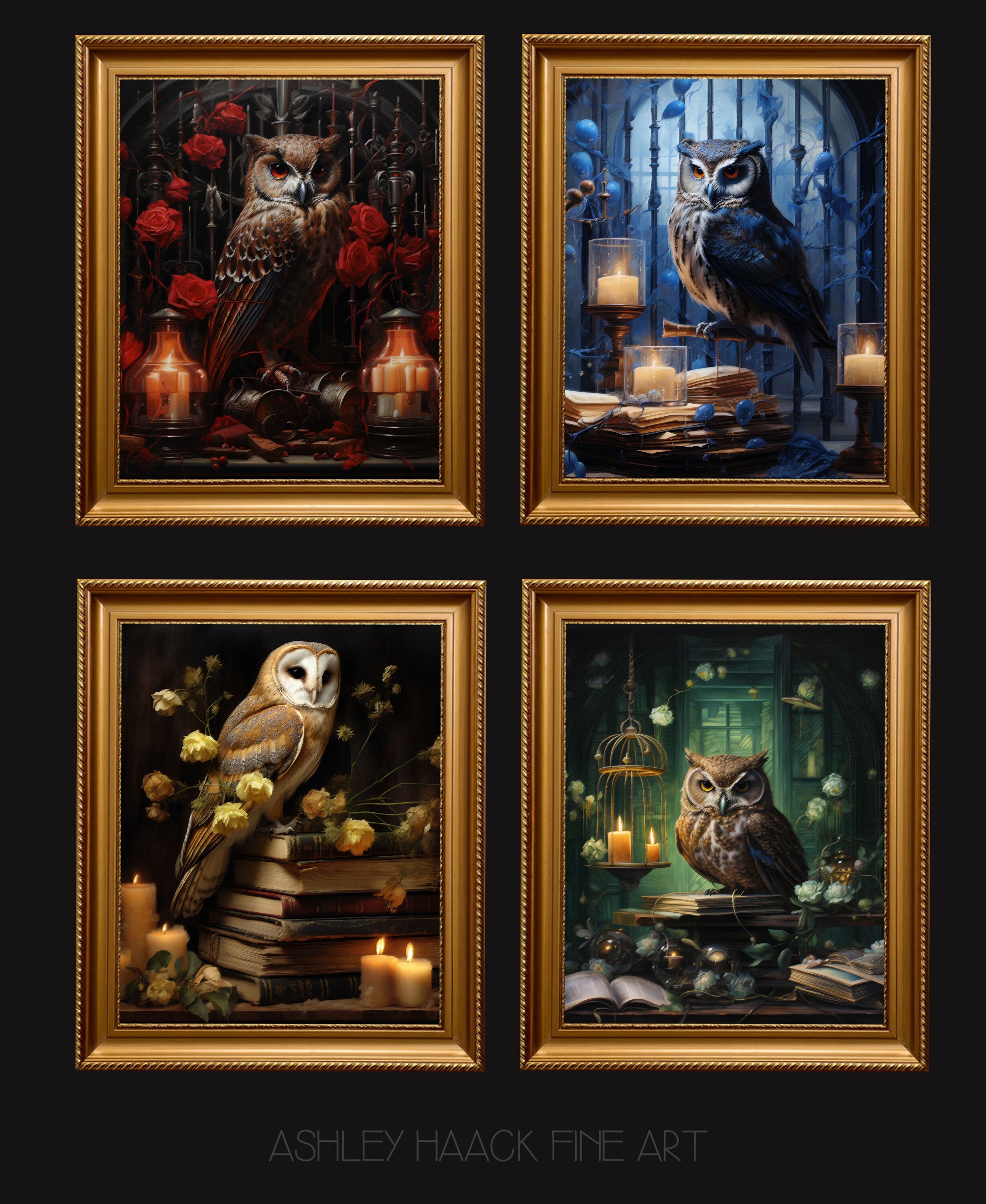 Magical Owls Four Digital Files printable Wizard Artwork - Etsy
