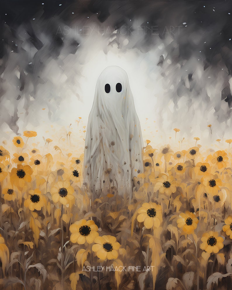 Sunflower Ghost Sunny Ghost Spooky Art Halloween - Etsy