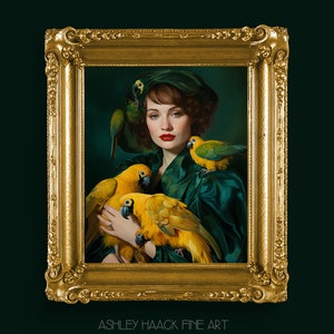Emery Digital Painting Retro Portrait Woman Parrot Bay Emerald Fine Art ...