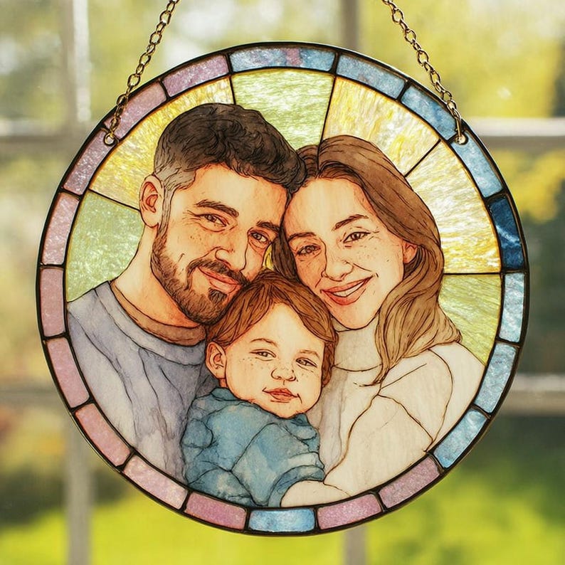 Custom Family Portrait Suncatcher, Personalized Photo Window Hanging ...