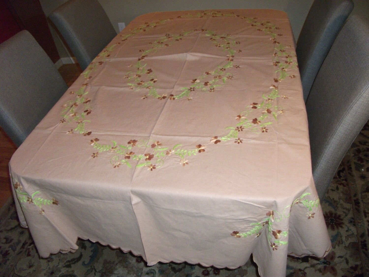 Handmade Light Brown Color Table Cloth All Body Embroidery - Etsy
