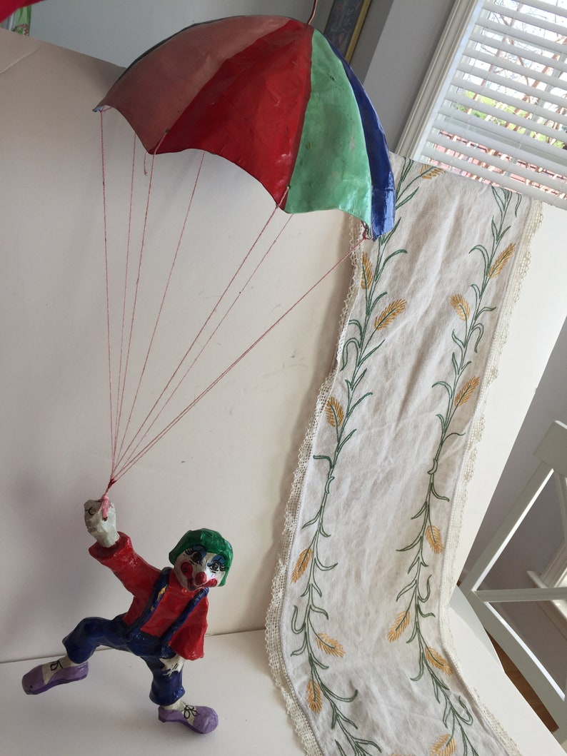 Vintage Paper-mache-parachute-clown Hand Made Hand Painted 34 ...