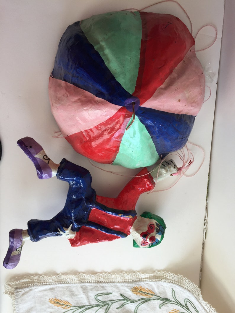 Vintage Paper-mache-parachute-clown Hand Made Hand Painted 34 ...