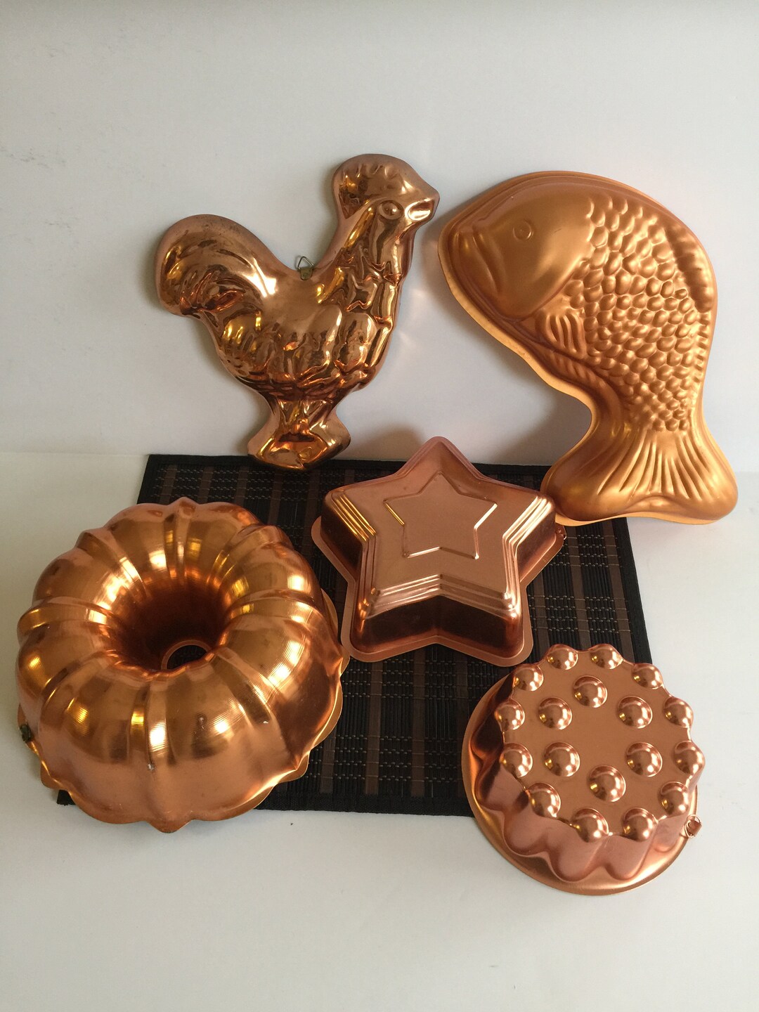 Vintage Copper Cake Mold Set, Christmas Wall Decor, 5 Piece - Etsy