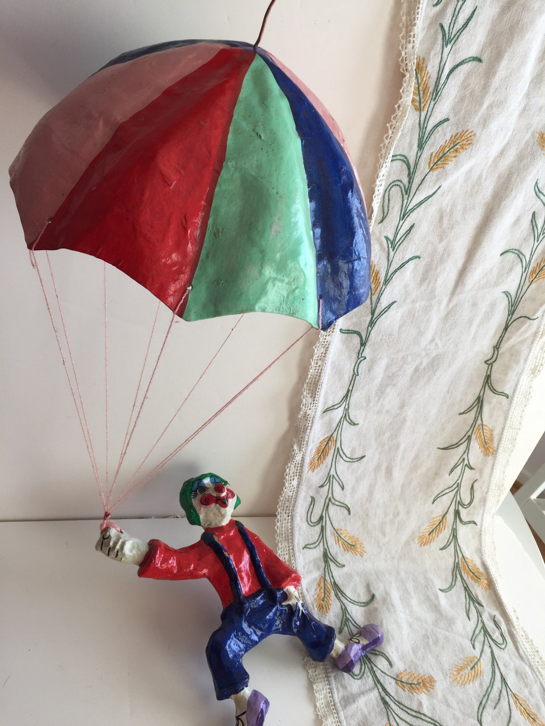 Vintage Paper-mache-parachute-clown Hand Made Hand Painted 34 ...