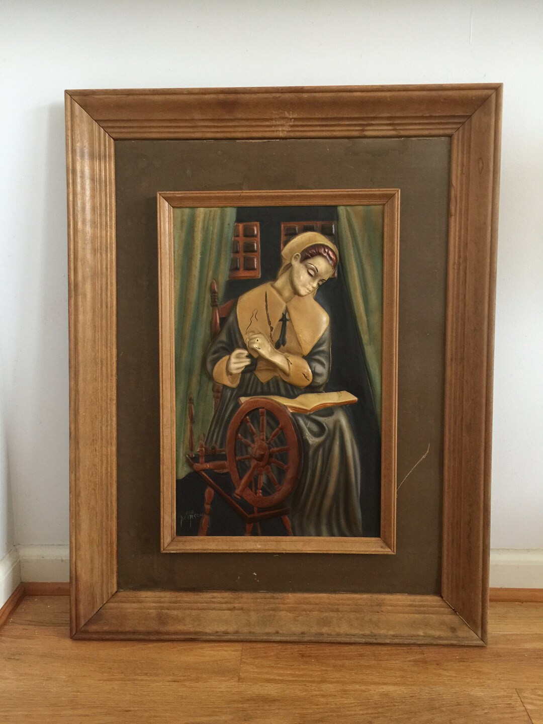 Mid Century C E Pearson Embossed Cooper Painted 3D Sculptures Pilgrims ...