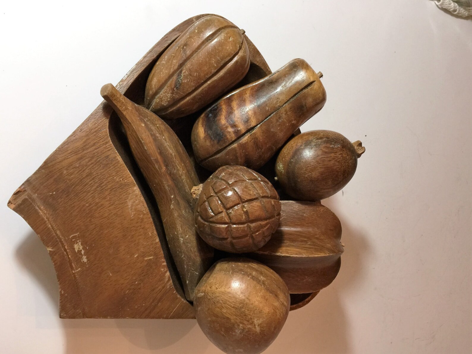 Vintage Wooden Fruit Bowl With Solid Wood Fruits/vintage Solid - Etsy