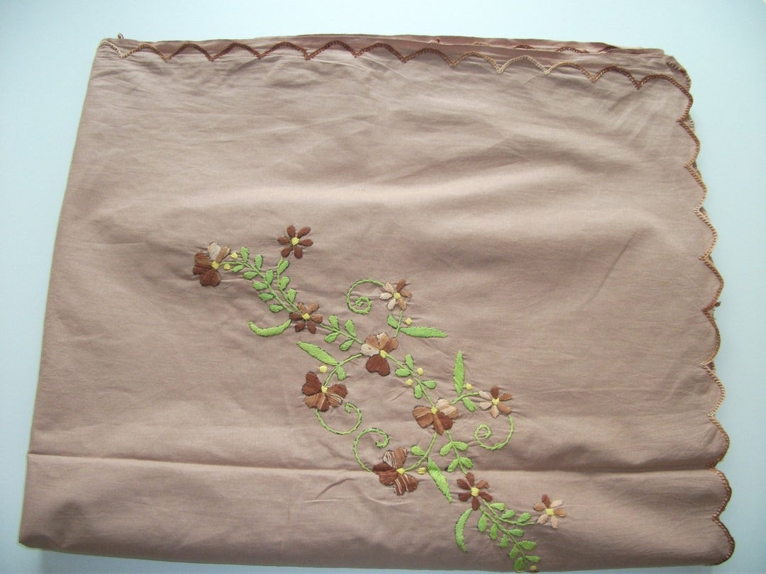 Handmade Light Brown Color Table Cloth, All Body Embroidery, Squire ...