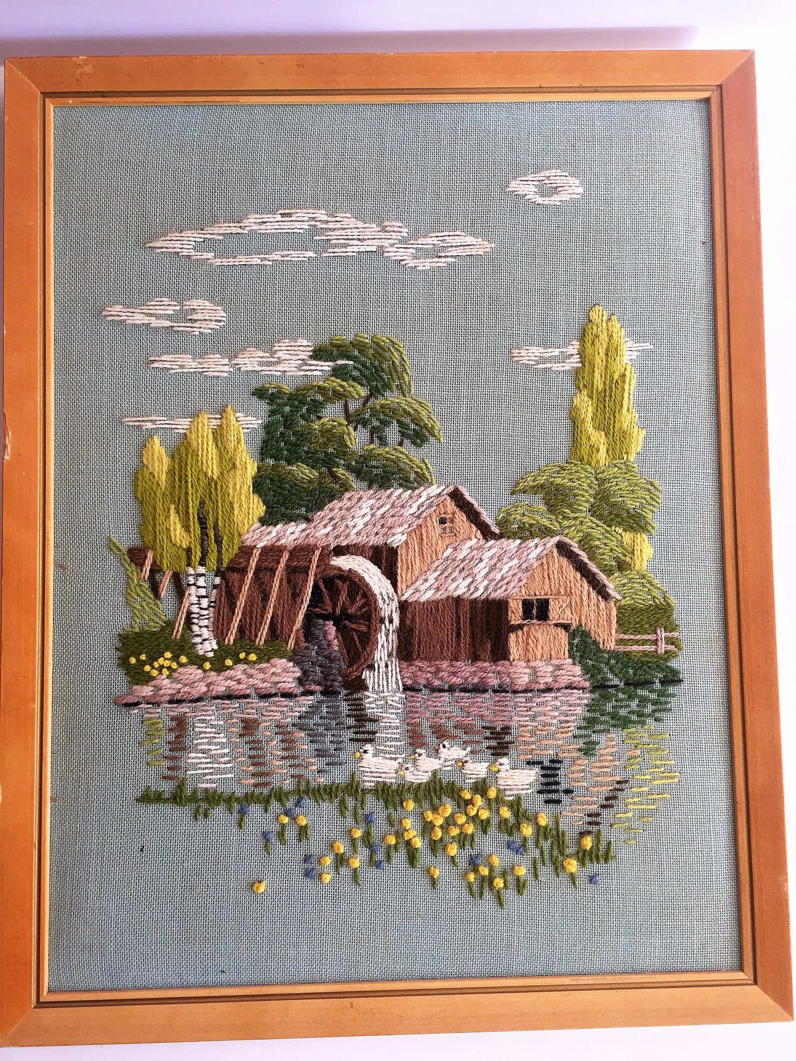 1950s Framed Needlepoint Art, Wool Scenery, 17x13 (set of 2) - Etsy