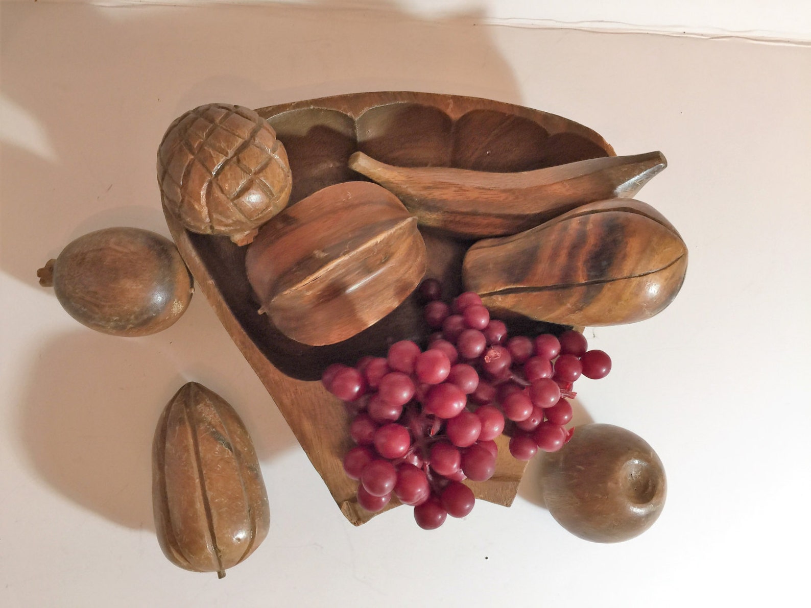 Vintage Wooden Fruit Bowl With Solid Wood Fruits/vintage Solid - Etsy