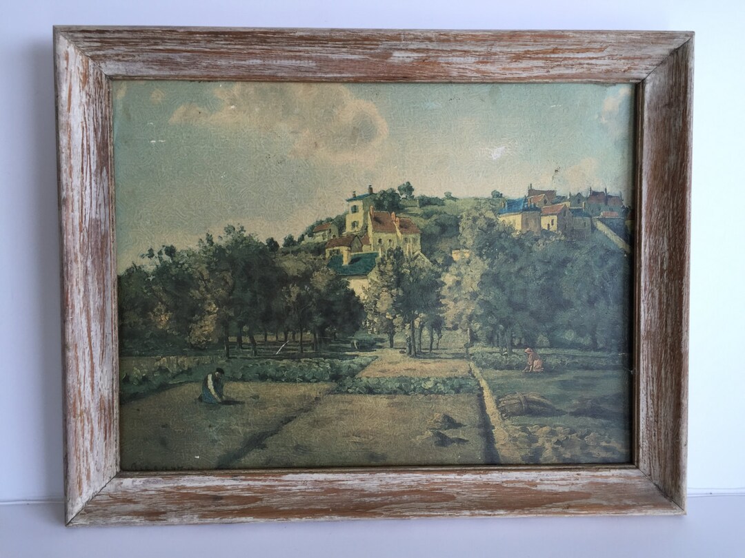 Vintage Framed Litho Print-hill Side Scenery/ Vintage Collectible Litho ...