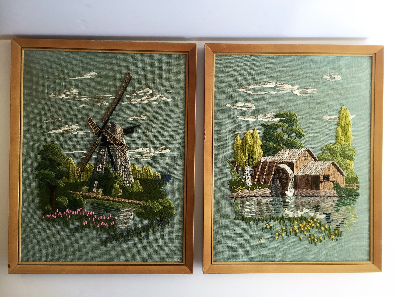 1950s Framed Needlepoint Art, Wool Scenery, 17x13 (set of 2) - Etsy