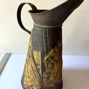Antique Metal French Pitcher With Embossed Figurine / Antique Metal ...