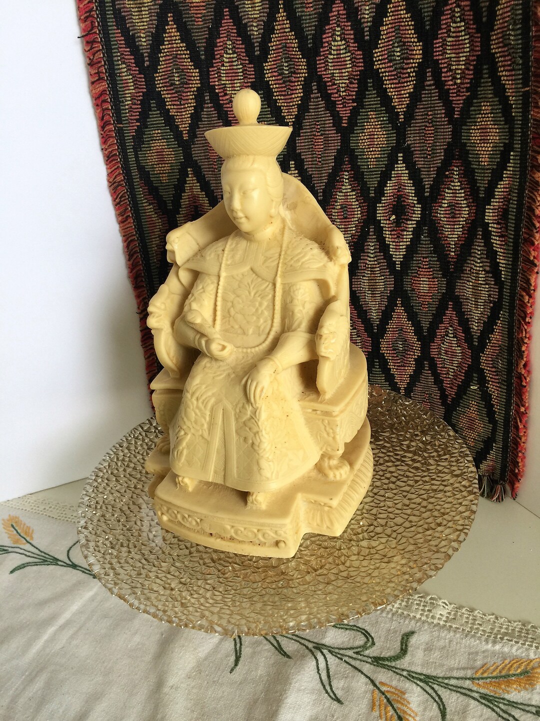 Vintage Chinese Resin Figurine Statue Empress Pair Hand Carved. 11" X 7 ...