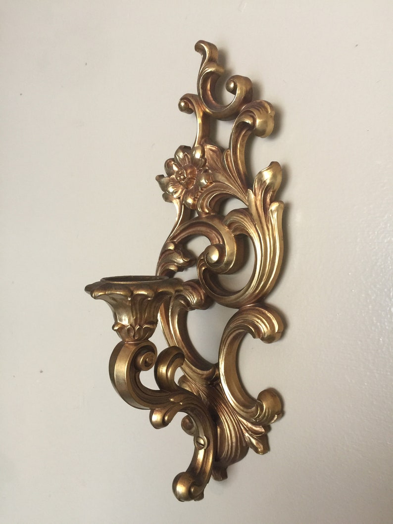 2pc Vintage Syroco Inc Wall Sconces Candle Holder/ Vintage 1950s Floral ...