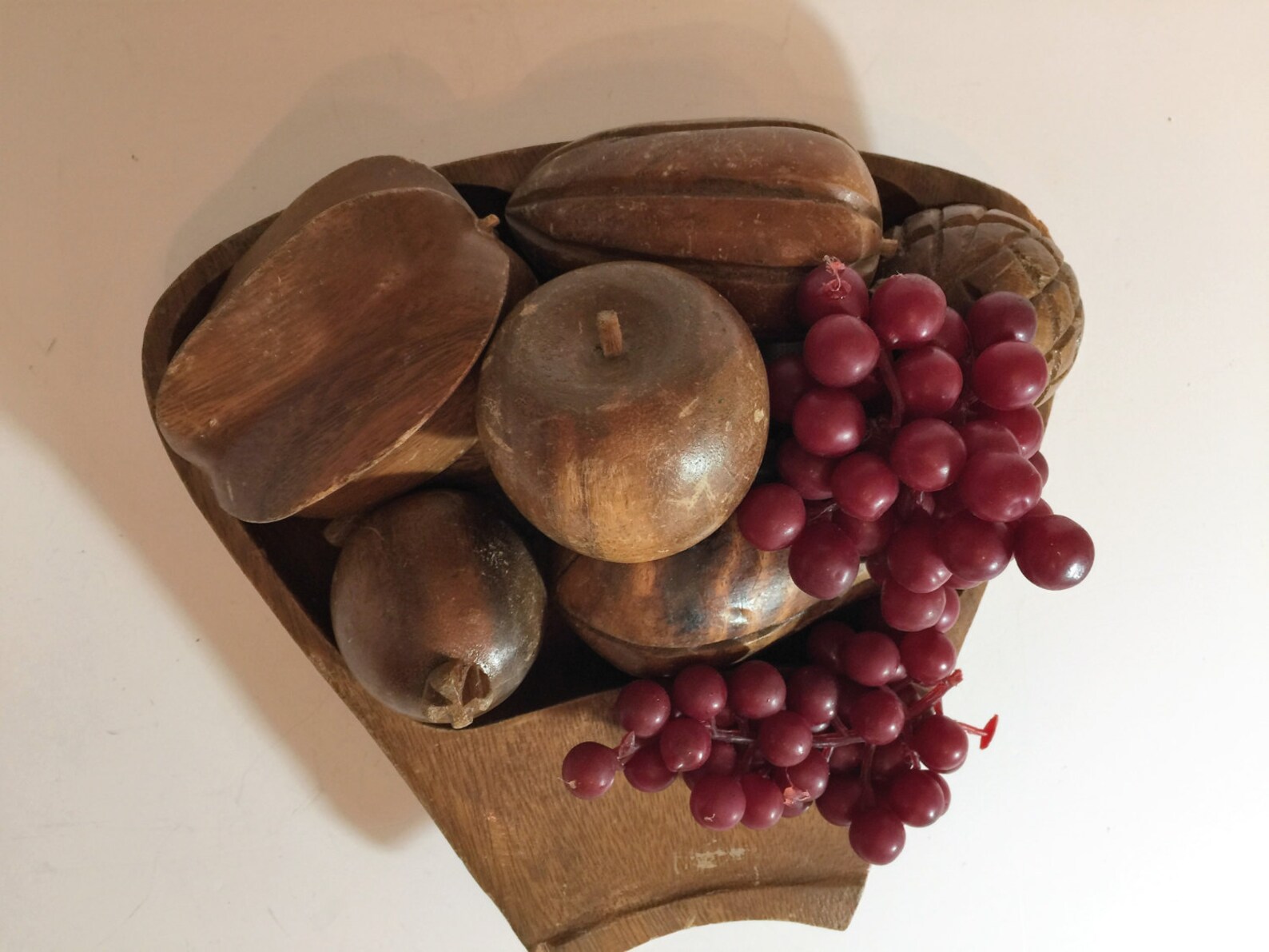 Vintage Wooden Fruit Bowl With Solid Wood Fruits/vintage Solid - Etsy