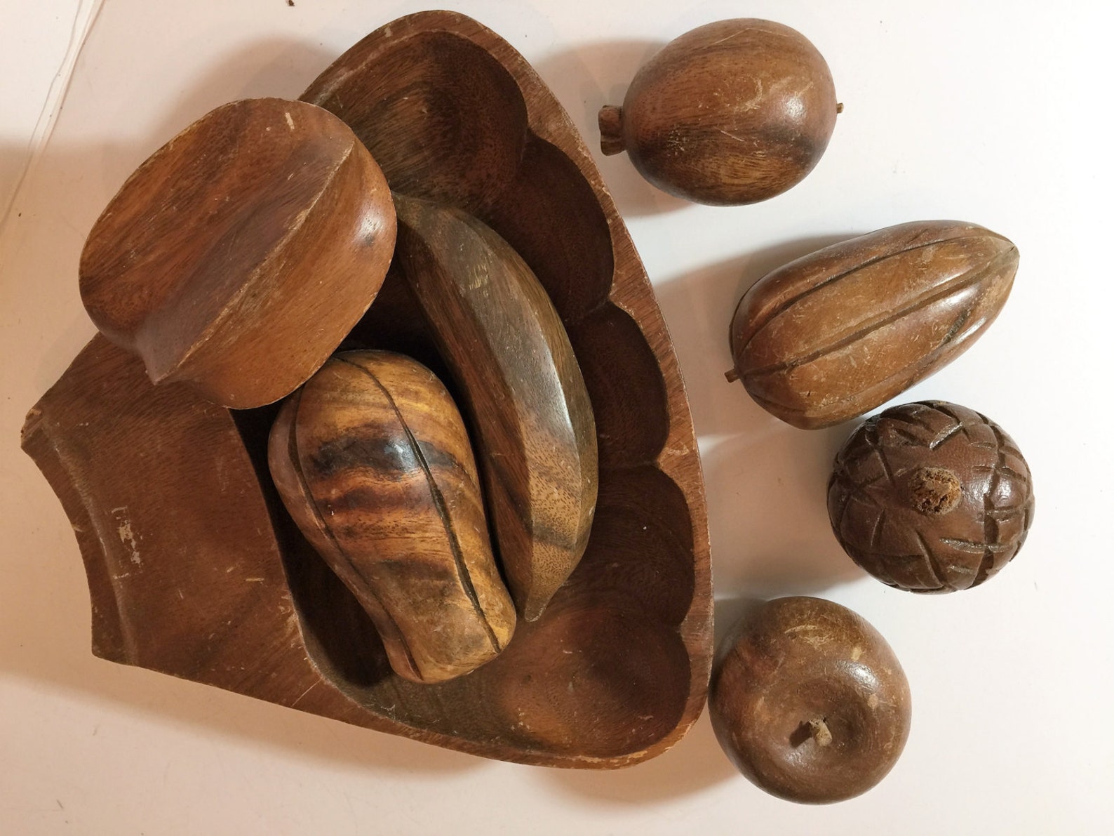 Vintage Wooden Fruit Bowl With Solid Wood Fruits/vintage Solid - Etsy