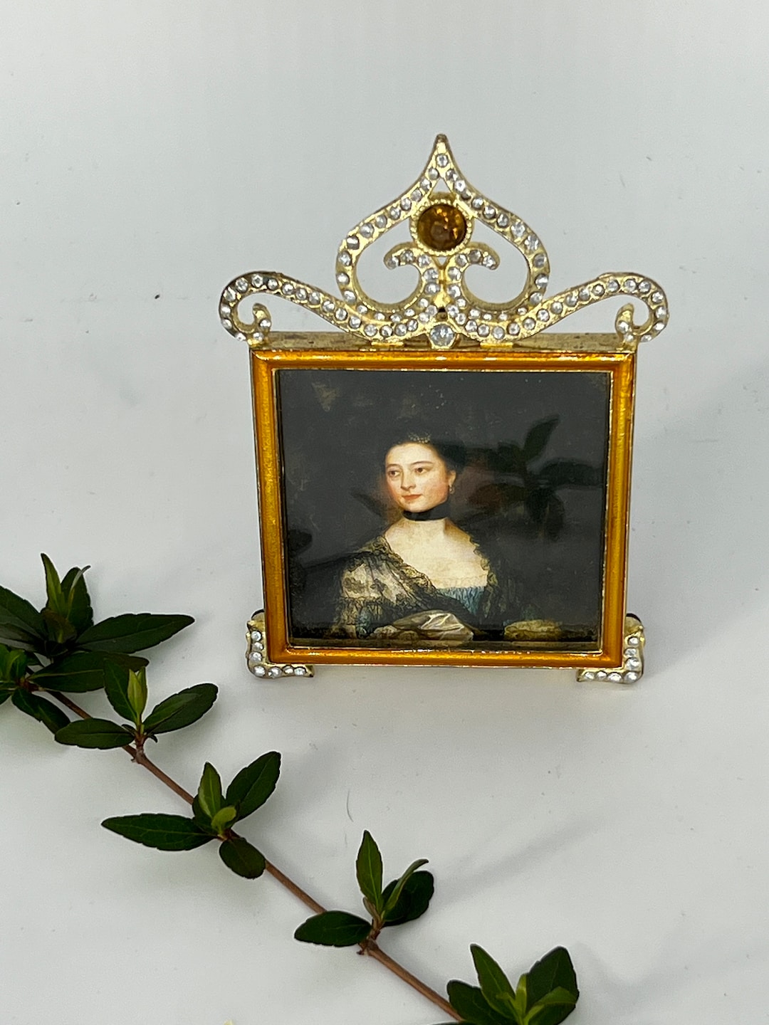 Vintage Miniature Portrait Print, Ornate Metal Frame With Stones (2.8 ...
