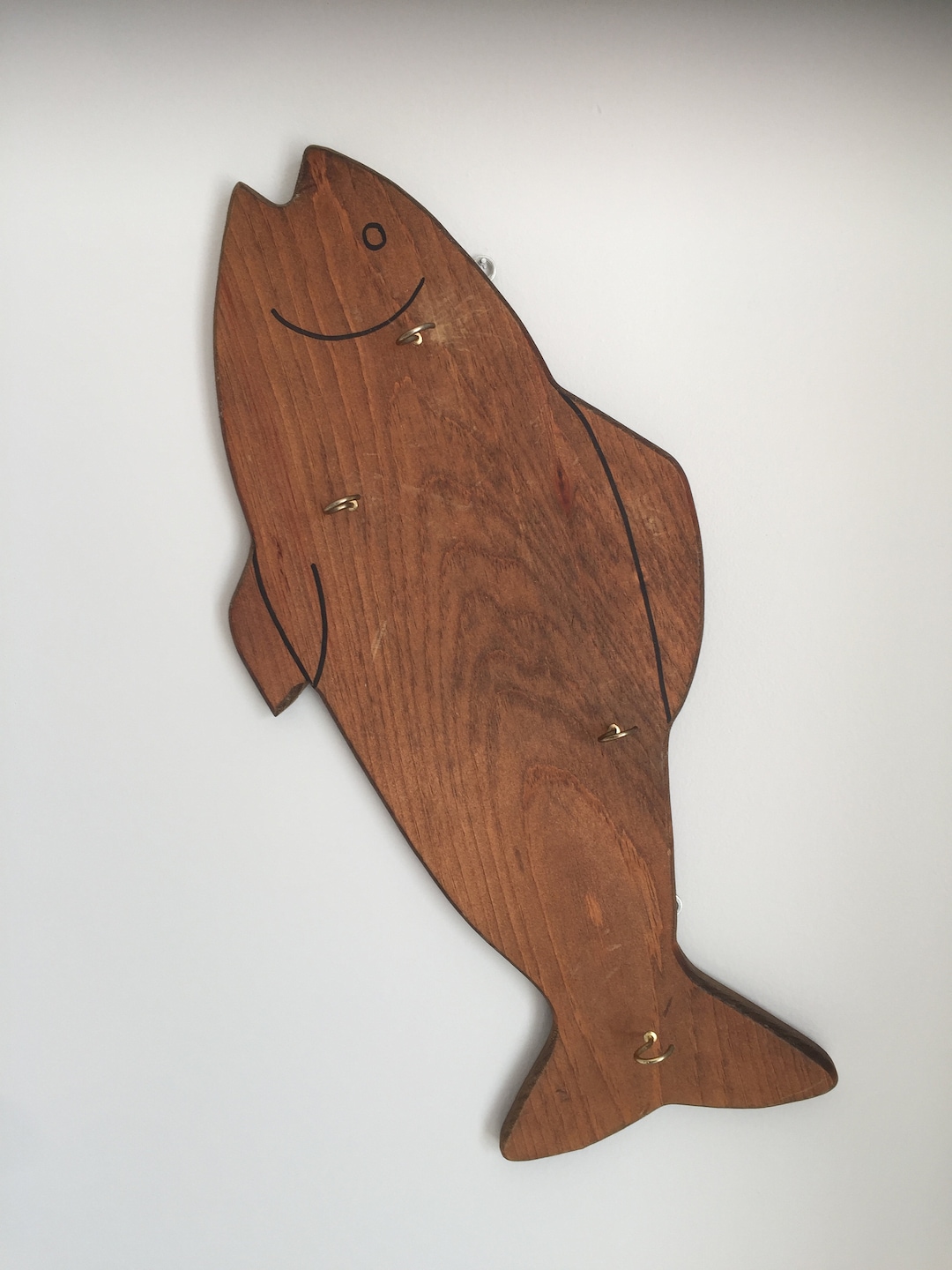 Vintage Solid Wood Fish Wall Decor Key Holder-20"x9.5"x.9"/ Wooden Fish ...