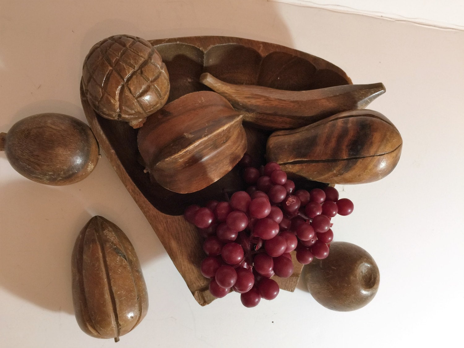 Vintage Wooden Fruit Bowl With Solid Wood Fruits/vintage Solid - Etsy