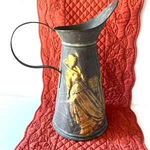 Antique Metal French Pitcher With Embossed Figurine / Antique Metal ...