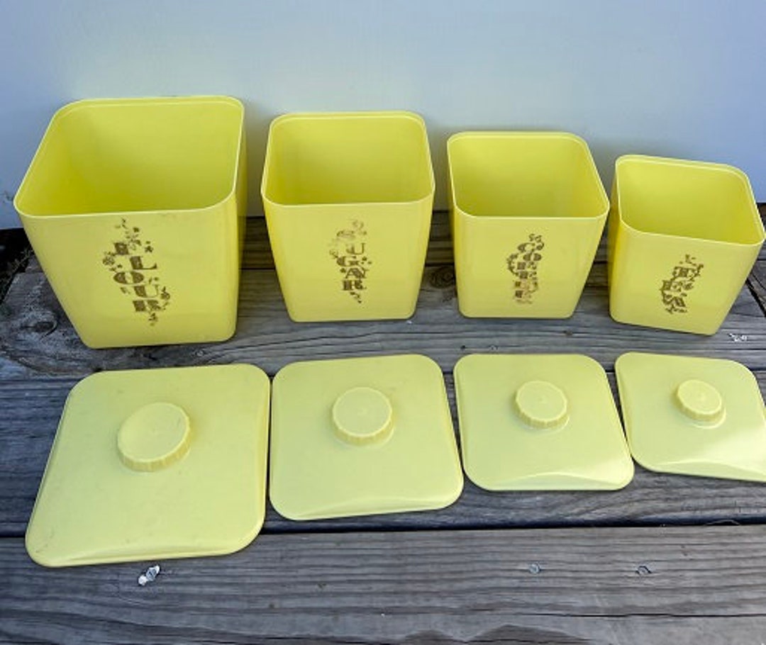 Retro Vintage Set of 4 Plastic Canisters/yellow Color Retro Vintage ...