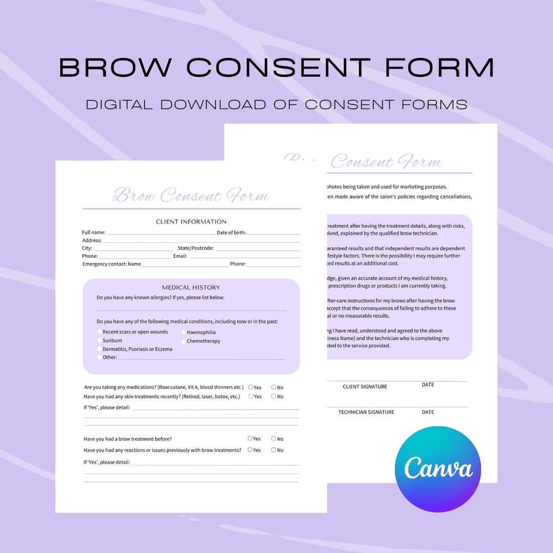 Editable Brow Consent Form, Canva Template, Digital Download for Brow ...