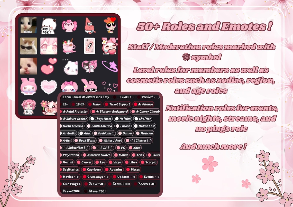 Sakura Cherry Blossom Discord Template | Kawaii Aesthetic, 50+ Emojis ...