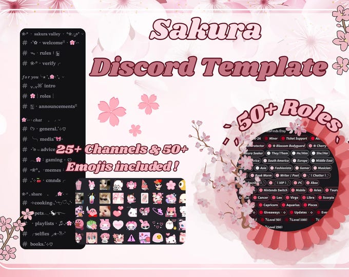 Sakura Cherry Blossom Discord Template | 50+ Roles 25+ Channels | Cute ...