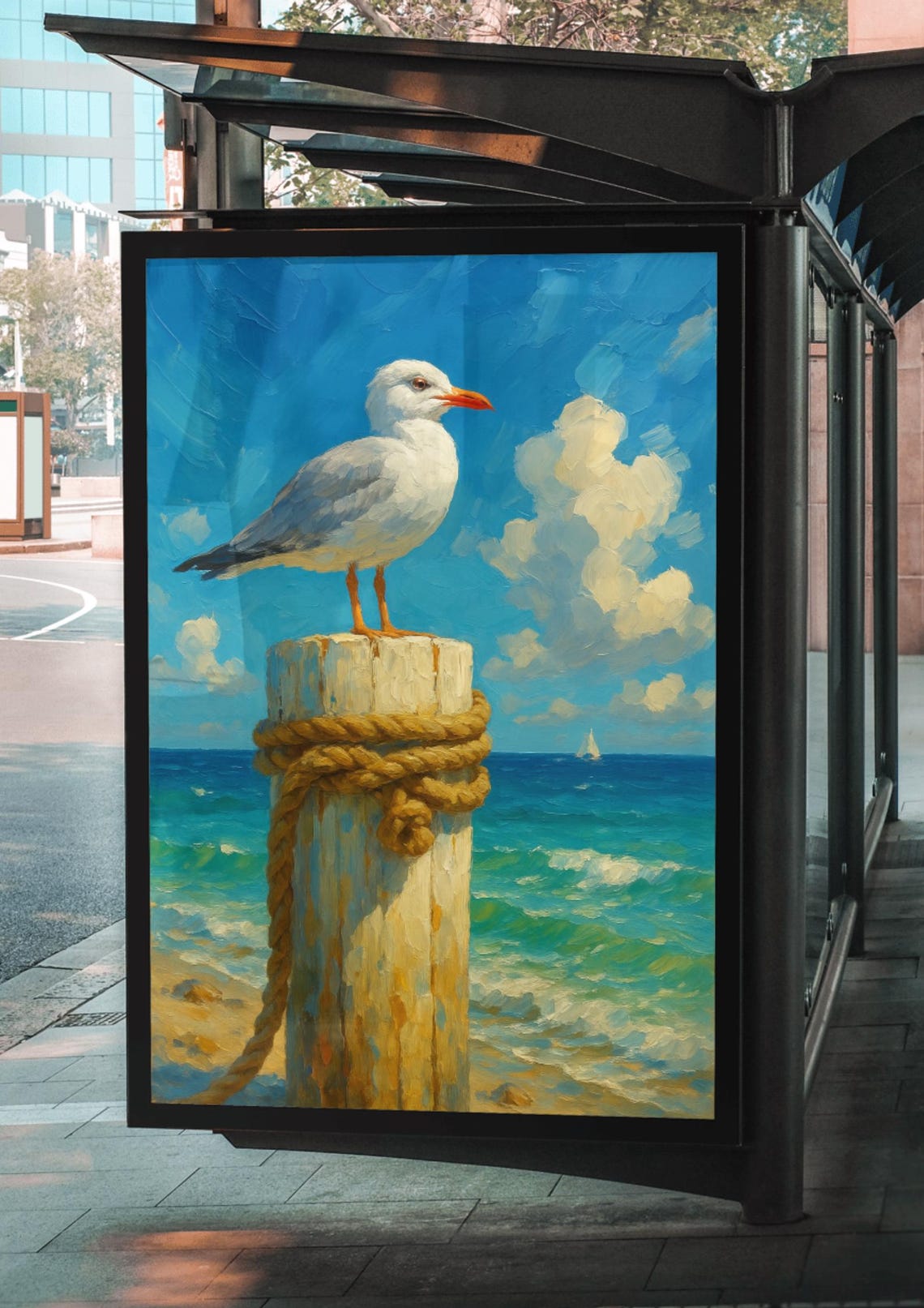 Seagull on Nautical Post – Printable Coastal Oil-style Seascape | Beach ...