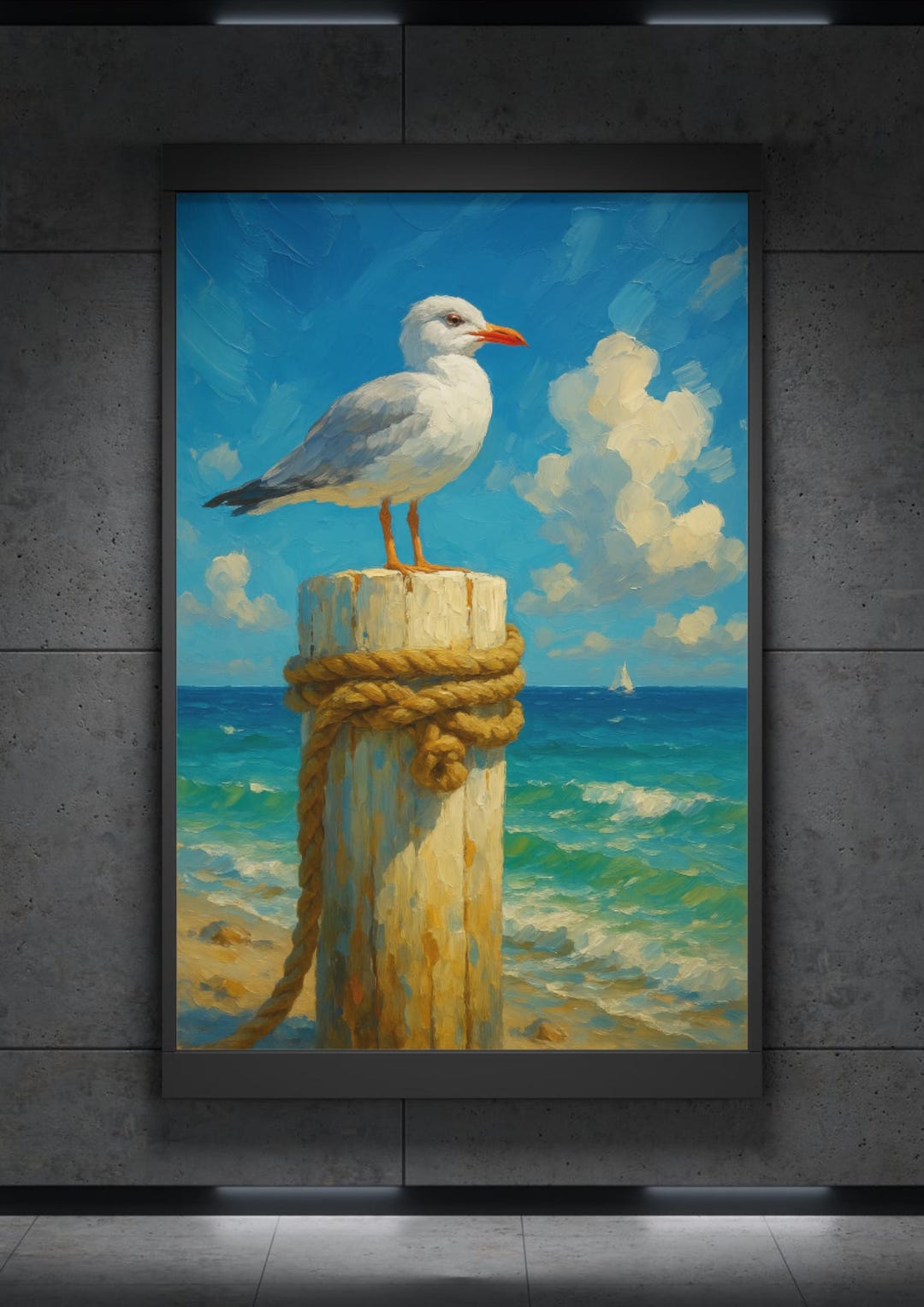 Seagull on Nautical Post – Printable Coastal Oil-style Seascape | Beach ...