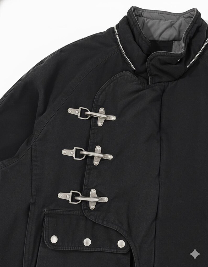 Vintage 1990s Reversible Black Fireman Cotton Clasp Jacket, Heavy Duty ...