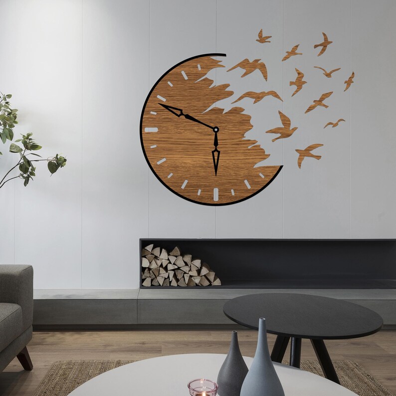 Birds Wall Clock, Bird Flying Clock, Birds Wooden Clock, Nature Wall ...