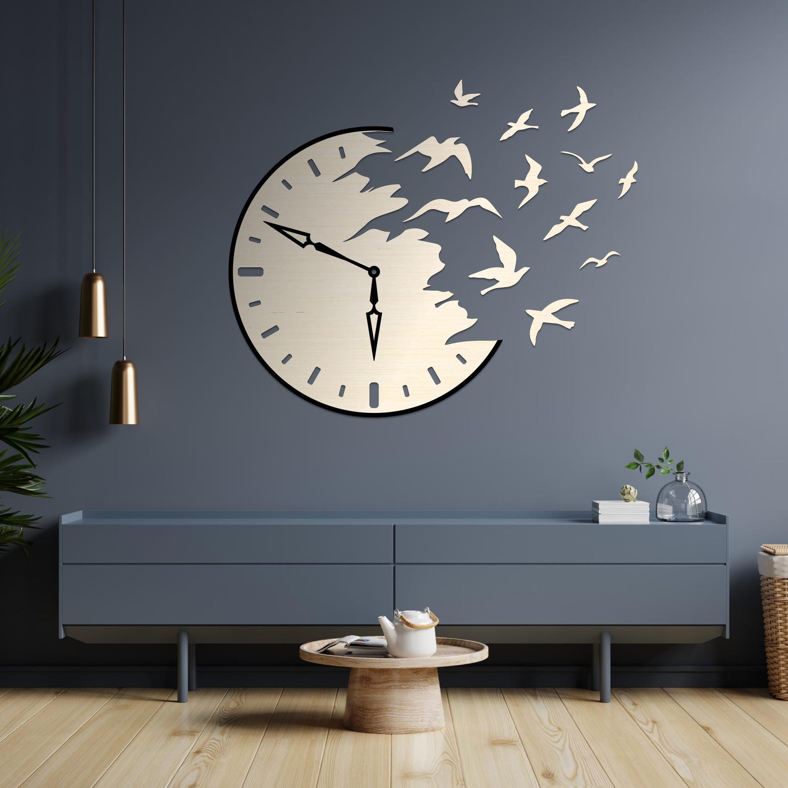 Birds Wall Clock, Bird Flying Clock, Birds Wooden Clock, Nature Wall ...