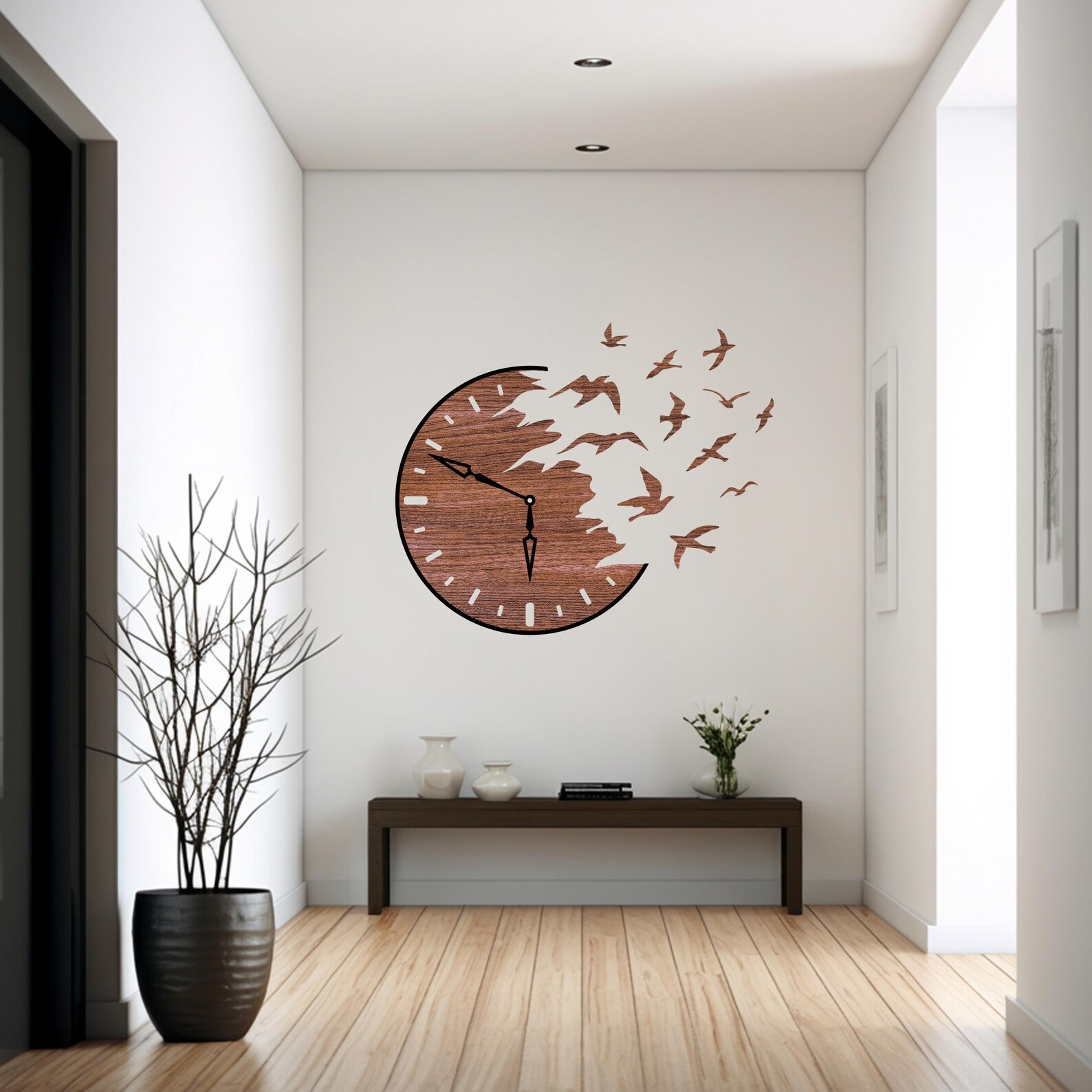 Birds Wall Clock, Bird Flying Clock, Birds Wooden Clock, Nature Wall ...