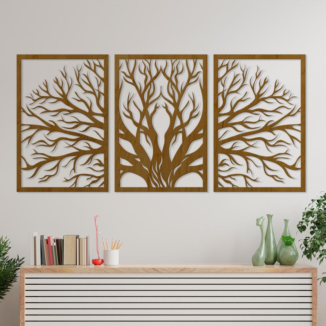 Wooden Tree Wall Panels, Large Tree Wall Decor, Wooden Family Tree ...