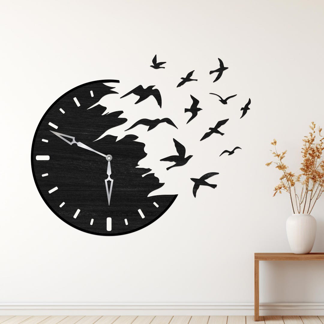 Birds Wall Clock, Bird Flying Clock, Birds Wooden Clock, Nature Wall ...