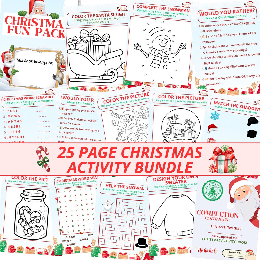 Christmas Activity Pack for Kids, Printable Christmas Games, Coloring ...