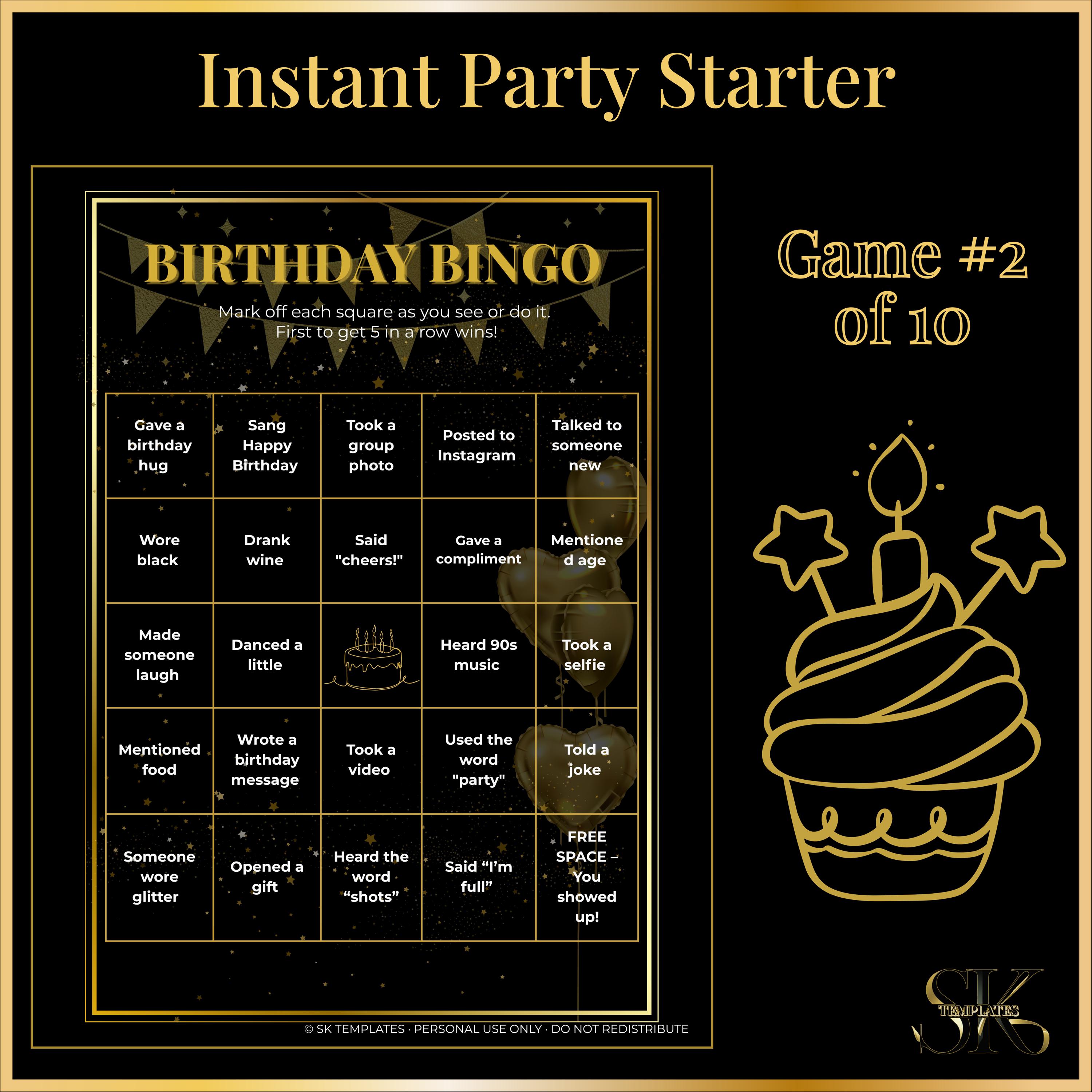 Editable Birthday Party Games for Adults – Black and Gold Canva ...