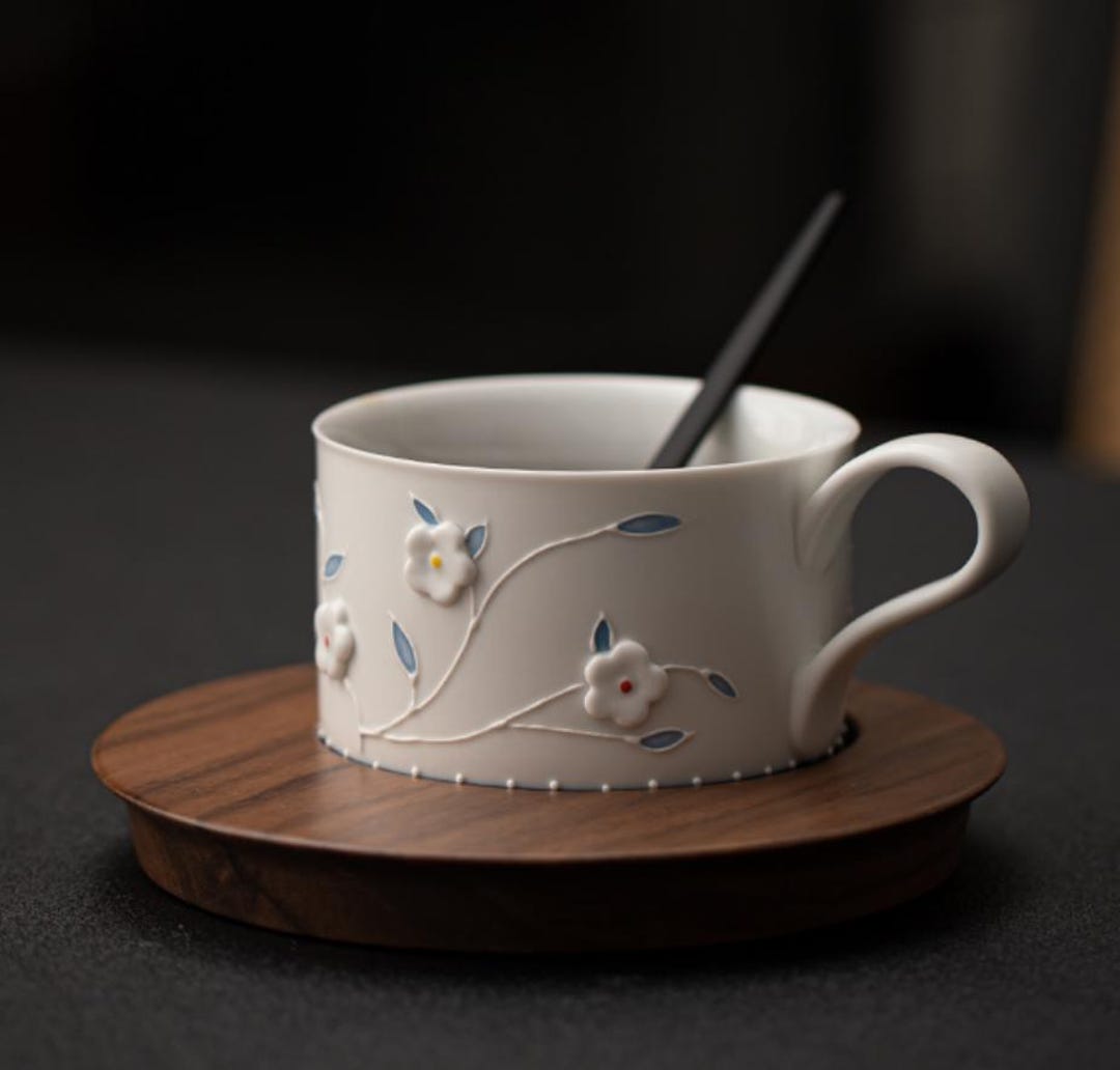 Pink Coquette Teacup Set ，real 3D Sculpted Floral Ceramic Espresso Cup ...