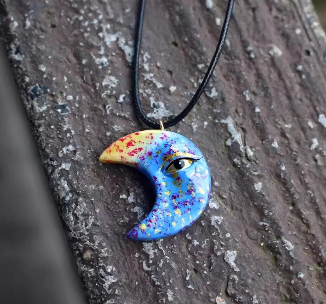 Ceramic Moon Eye Necklace, Whimsigoth Jewelry, Hand Painted Evil Eye ...