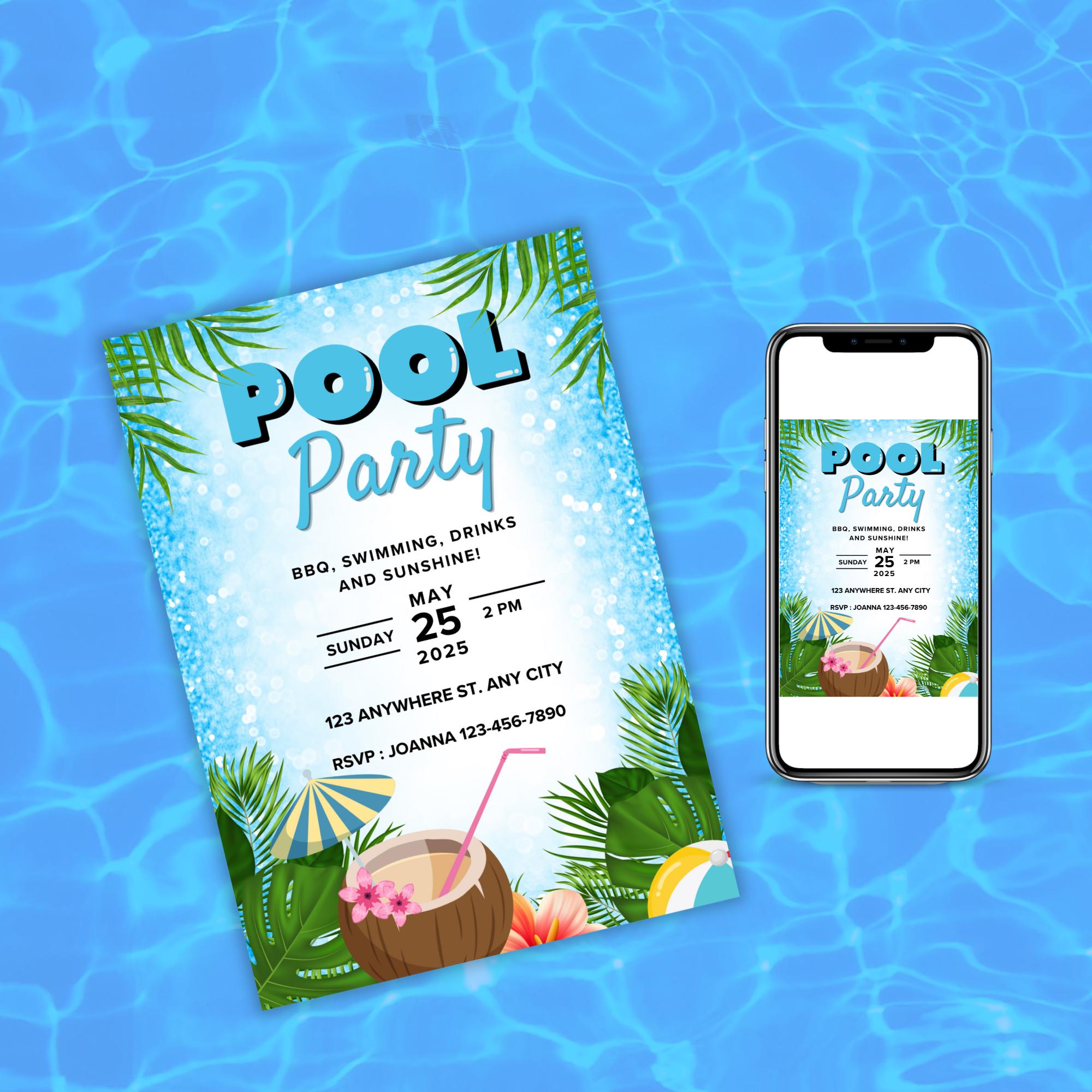 Pool Party Invitation | Summer BBQ & Birthday Canva Template | Editable ...