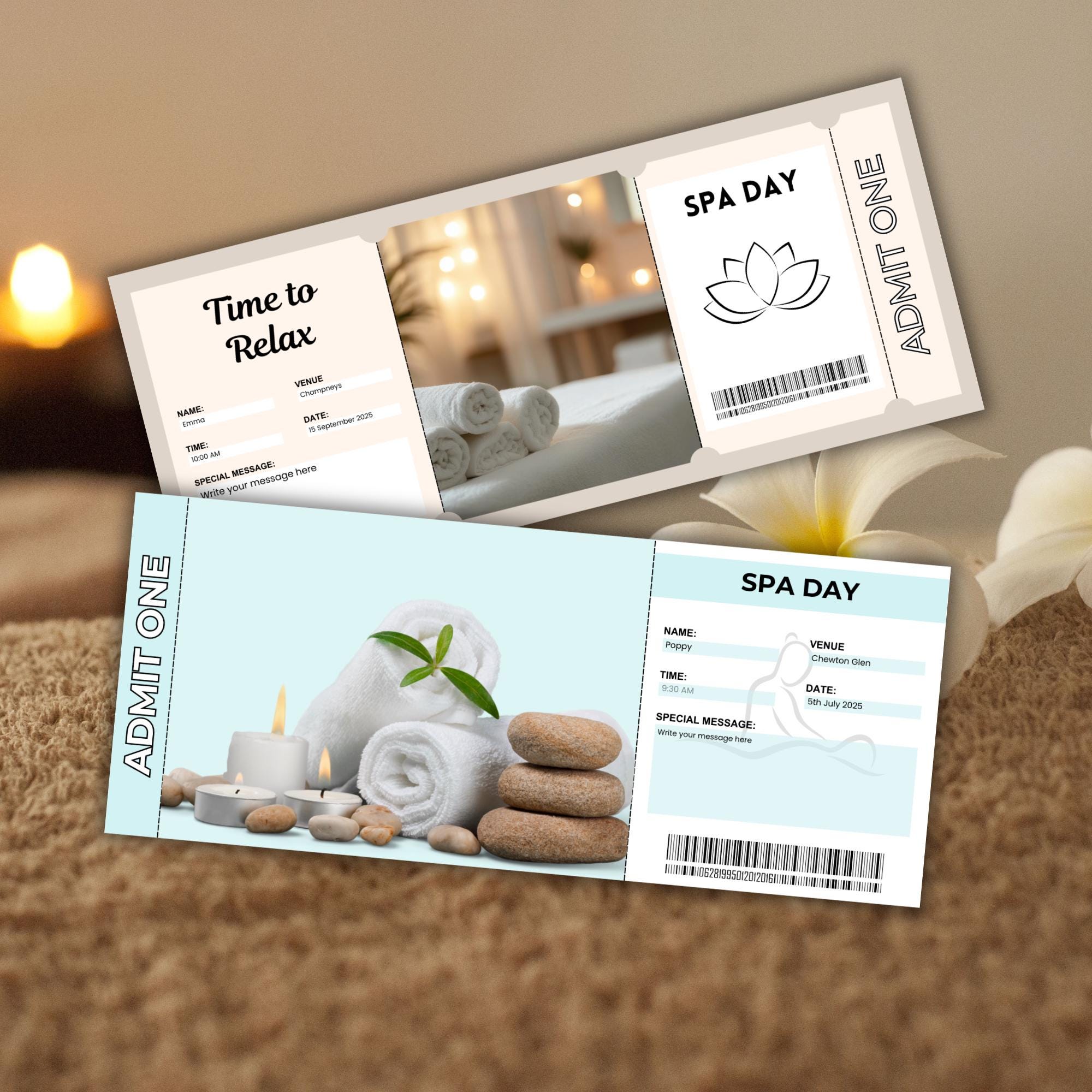 Spa Day Birthday Gift Ticket: Editable Canva Voucher (digital Download ...